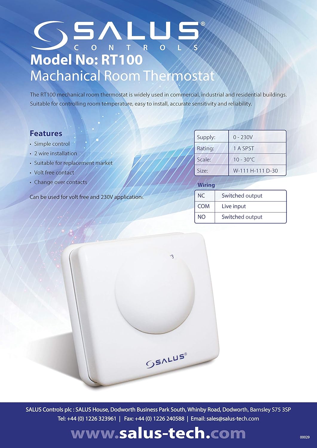 Salus RT100 Mechanical Room Thermostat, White – BigaMart