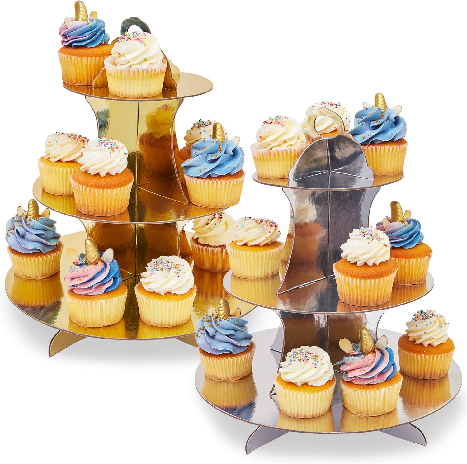 3-Tier Dessert and Cupcake Tree Display Stand (Gold and Silver) – 30 x ...