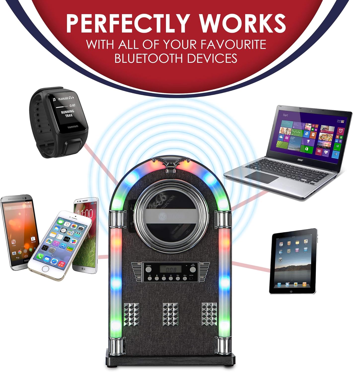 Wicked Gizmos Jukebox Entertainment Centre with Bluetooth, CD Player ...