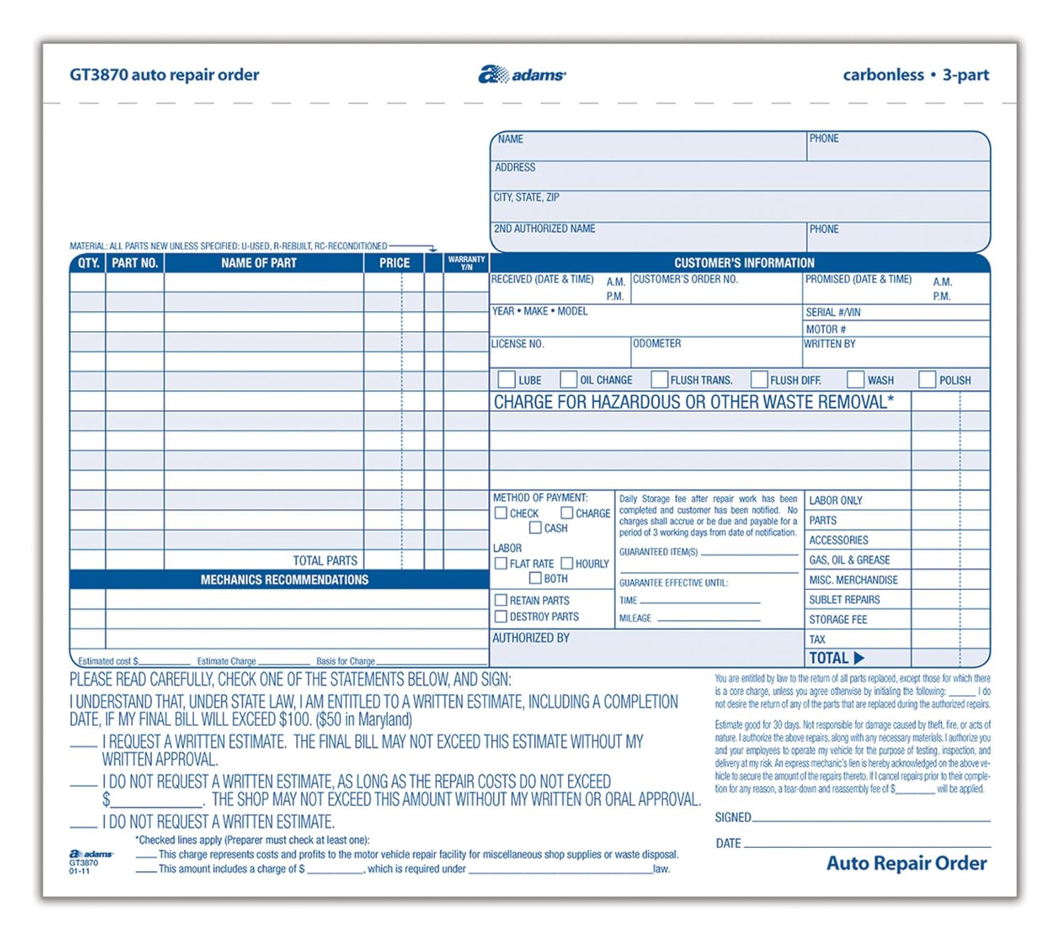 Auto Repair Forms Work Orders Invoice Template Riset