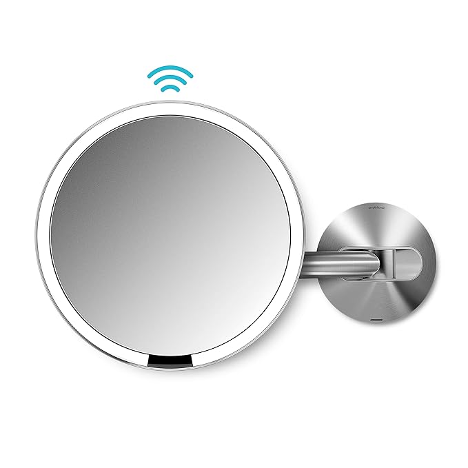simplehuman Sensor Lighted Makeup Vanity Mirror 8" Round Wall Mount, 5x ...