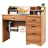 Catrimown Computer Desk with 4 Drawers and Hutch, Wood Executive Desks ...