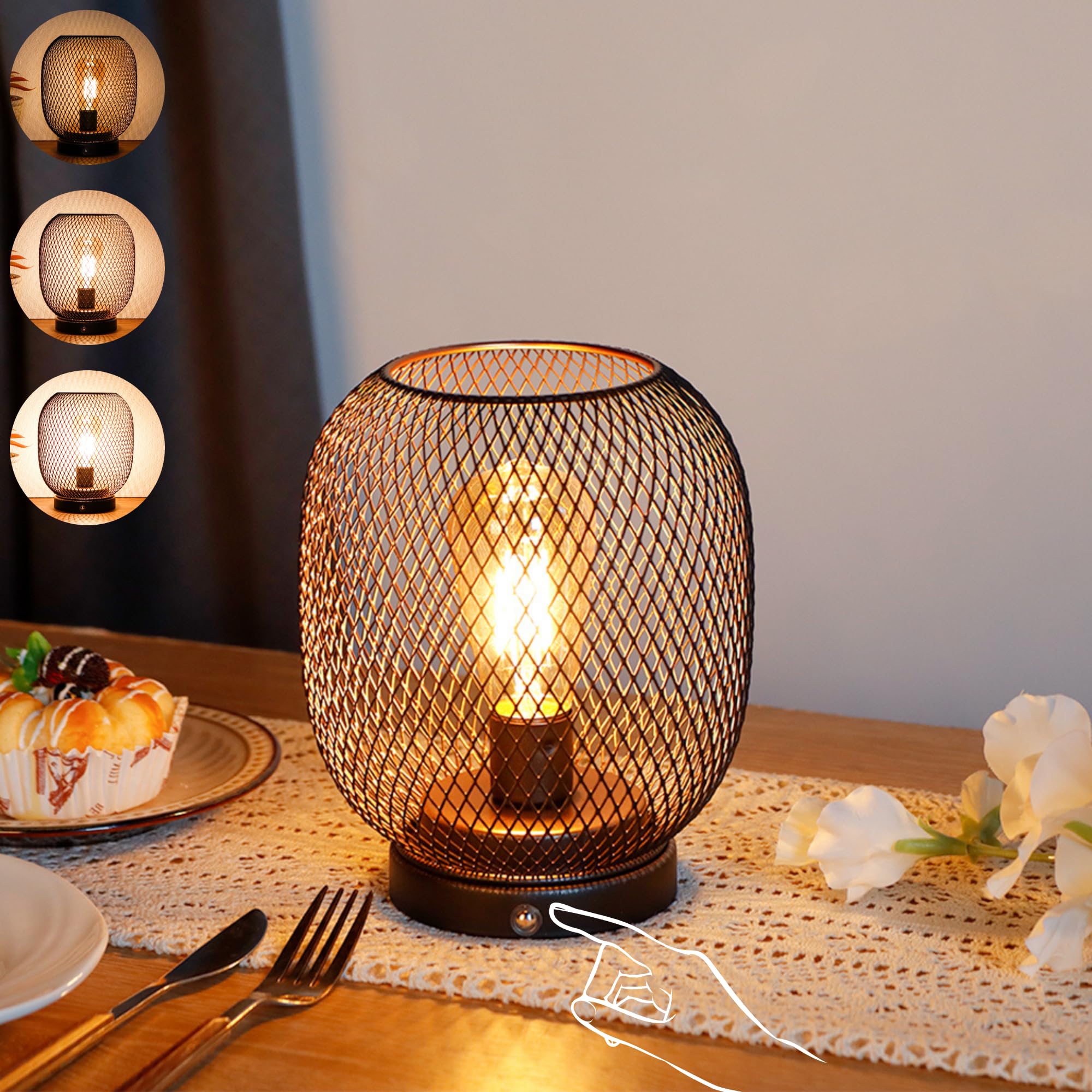 JHY DESIGN Dimmable Touch Bedside Table Lamp Rechargeable Battery ...