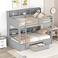 Amazon.com: Polibi Twin Over Twin Bunk Bed with Built-in Shelves Beside Both Upper and Down Bed ...