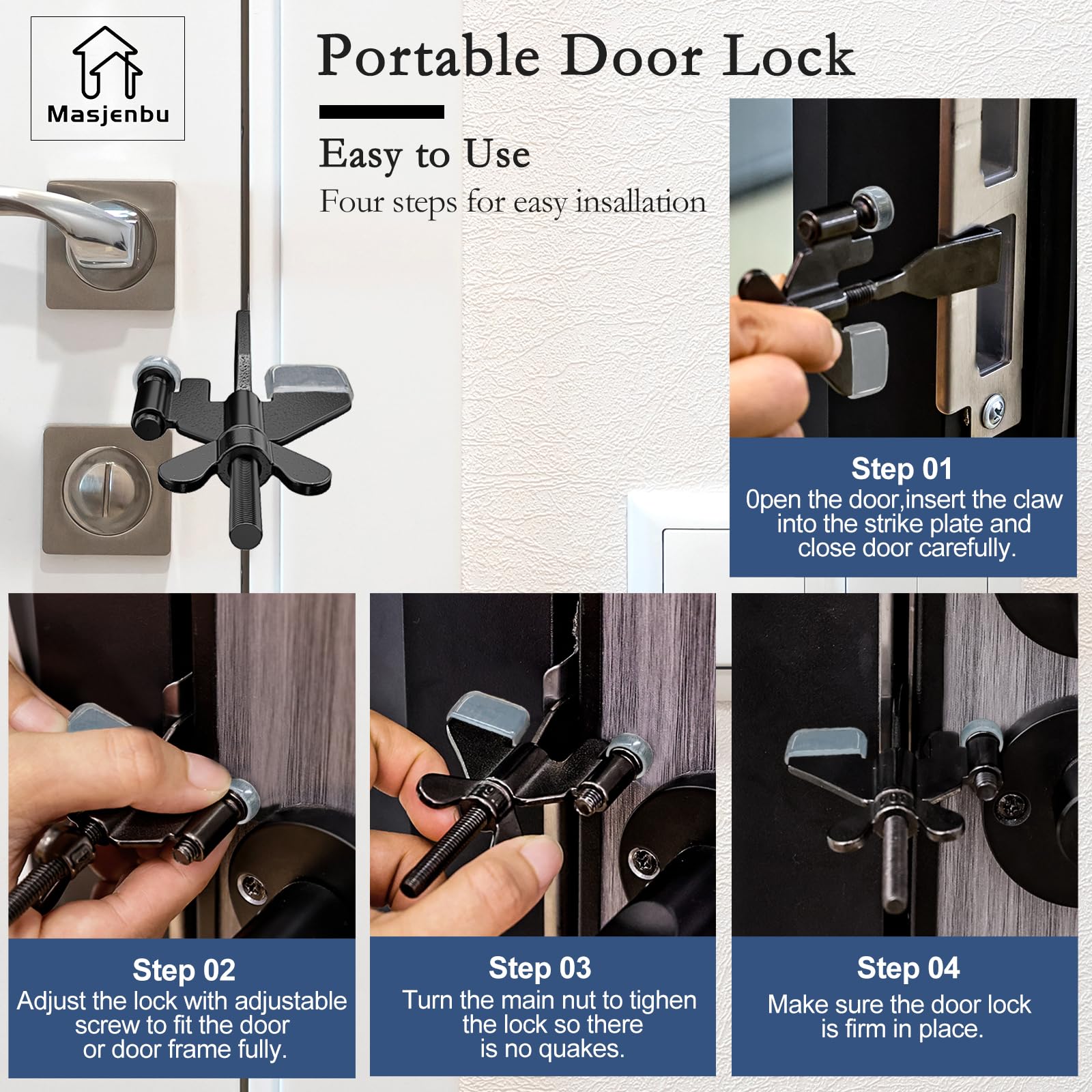 MASJENBU 1 Pack Adjustable Portable Door Lock, Hotel Door Locks For ...