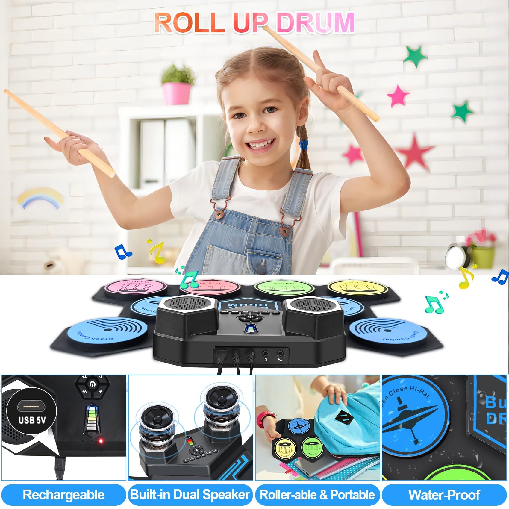 Mua Electronic Drum Set, 9 Pads Electric Drum Set Children's Day Gift for Kids, Roll Up Drum ...
