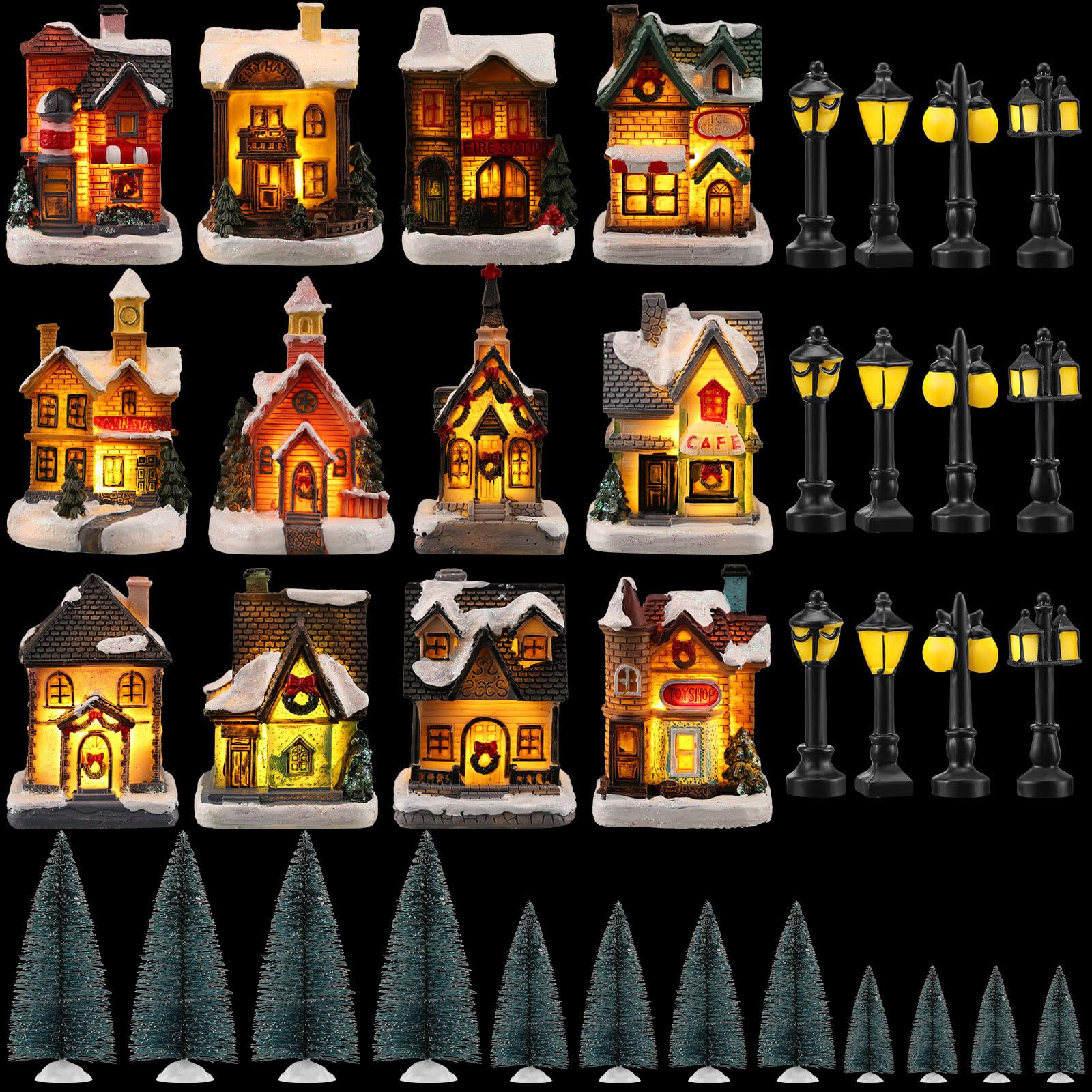 Liliful 36 Pcs Christmas Village Set Decoration Led Lighted Christmas ...