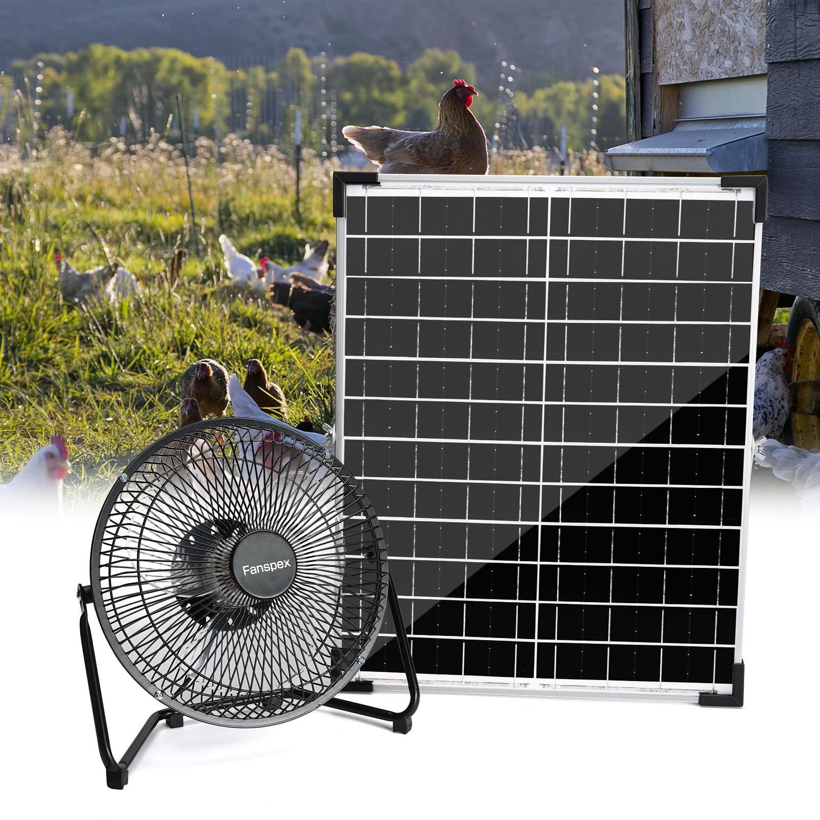 Fanspex 8" Solar Fan Kit, 20W Solar Powered Floor Fan for Outdoor ...