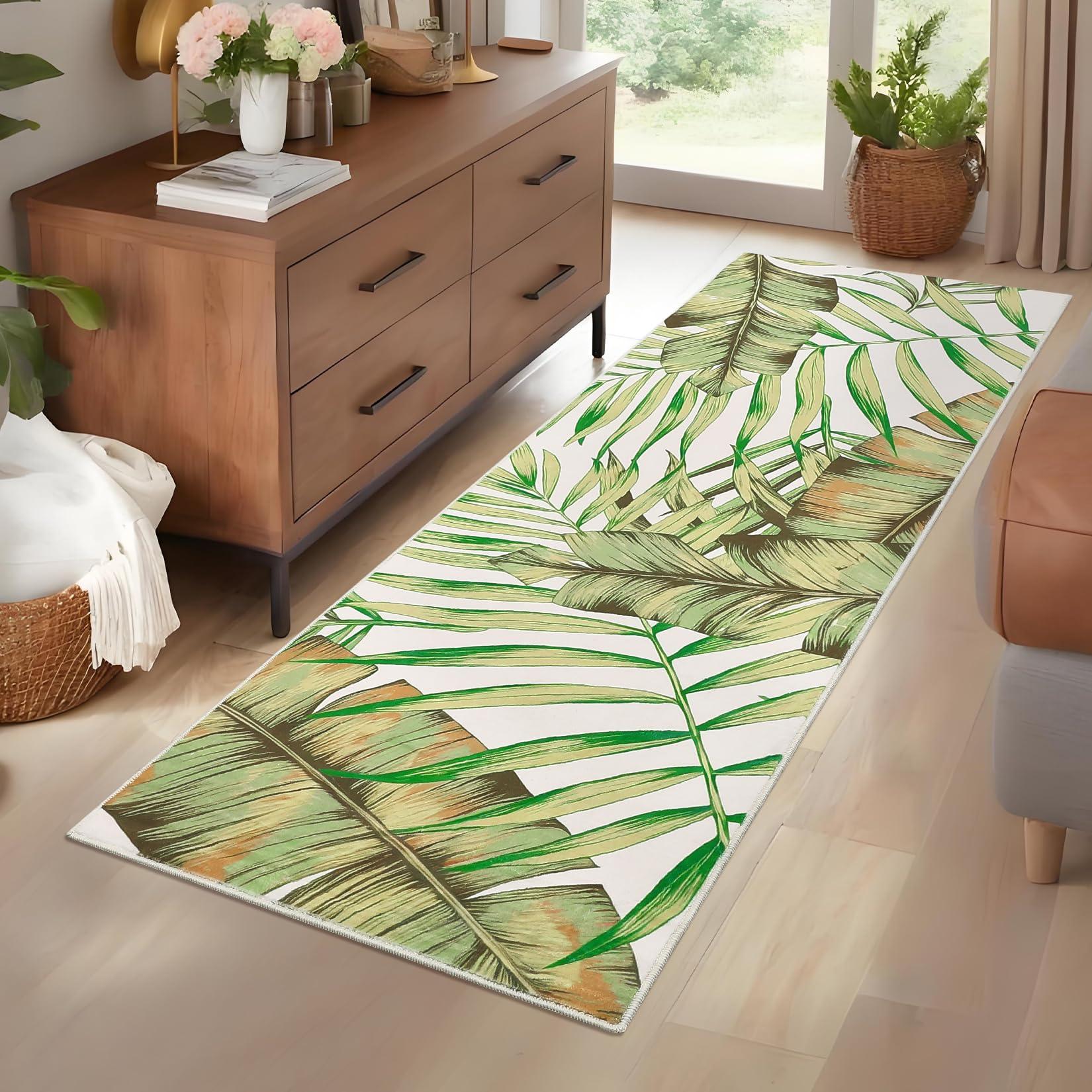GarveeHome 2x6 Tropical Leaf Runner Rug Washable Non Slip Runner Low ...