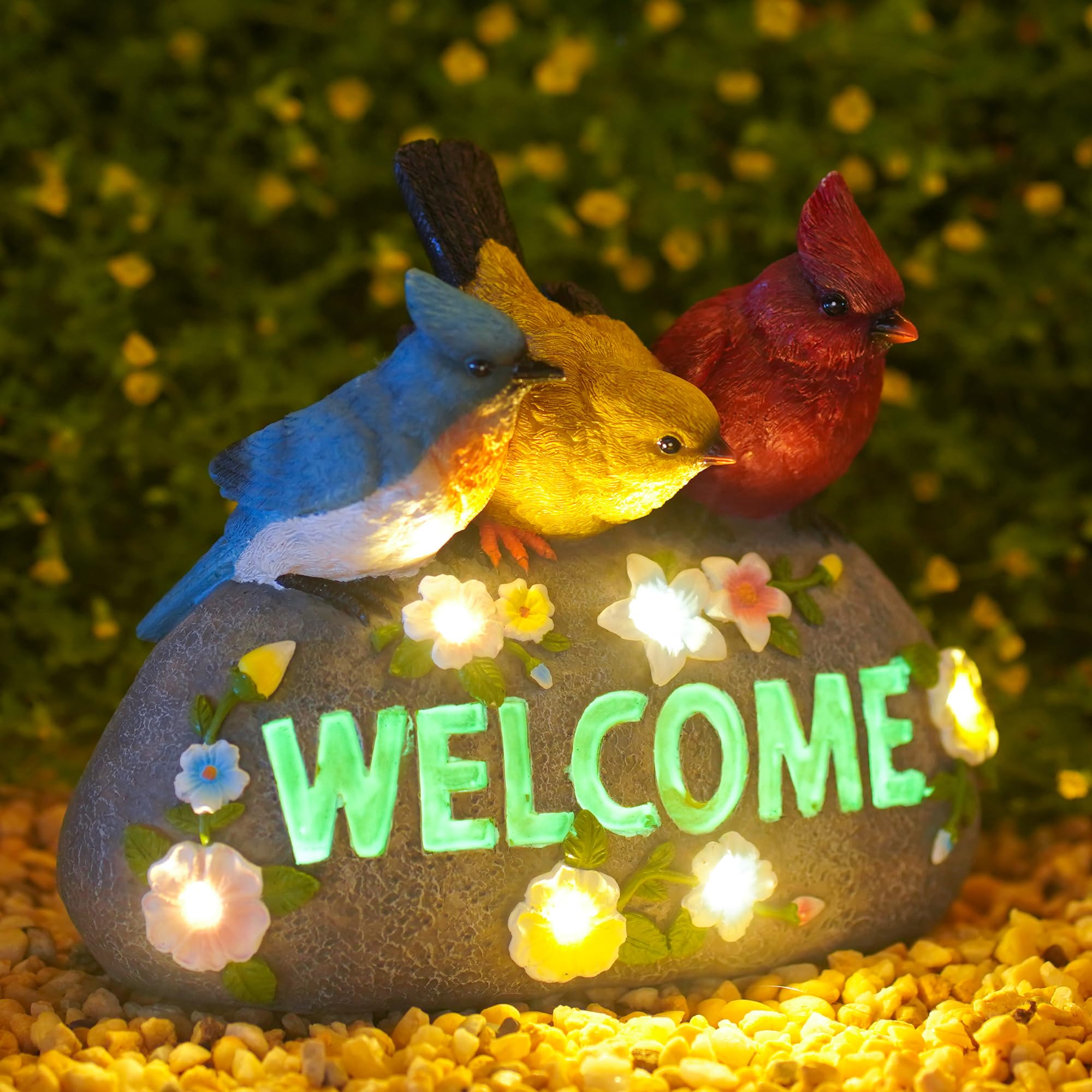 Bird Family Solar Garden Statue - Outdoor Decor with Welcome & Solar ...