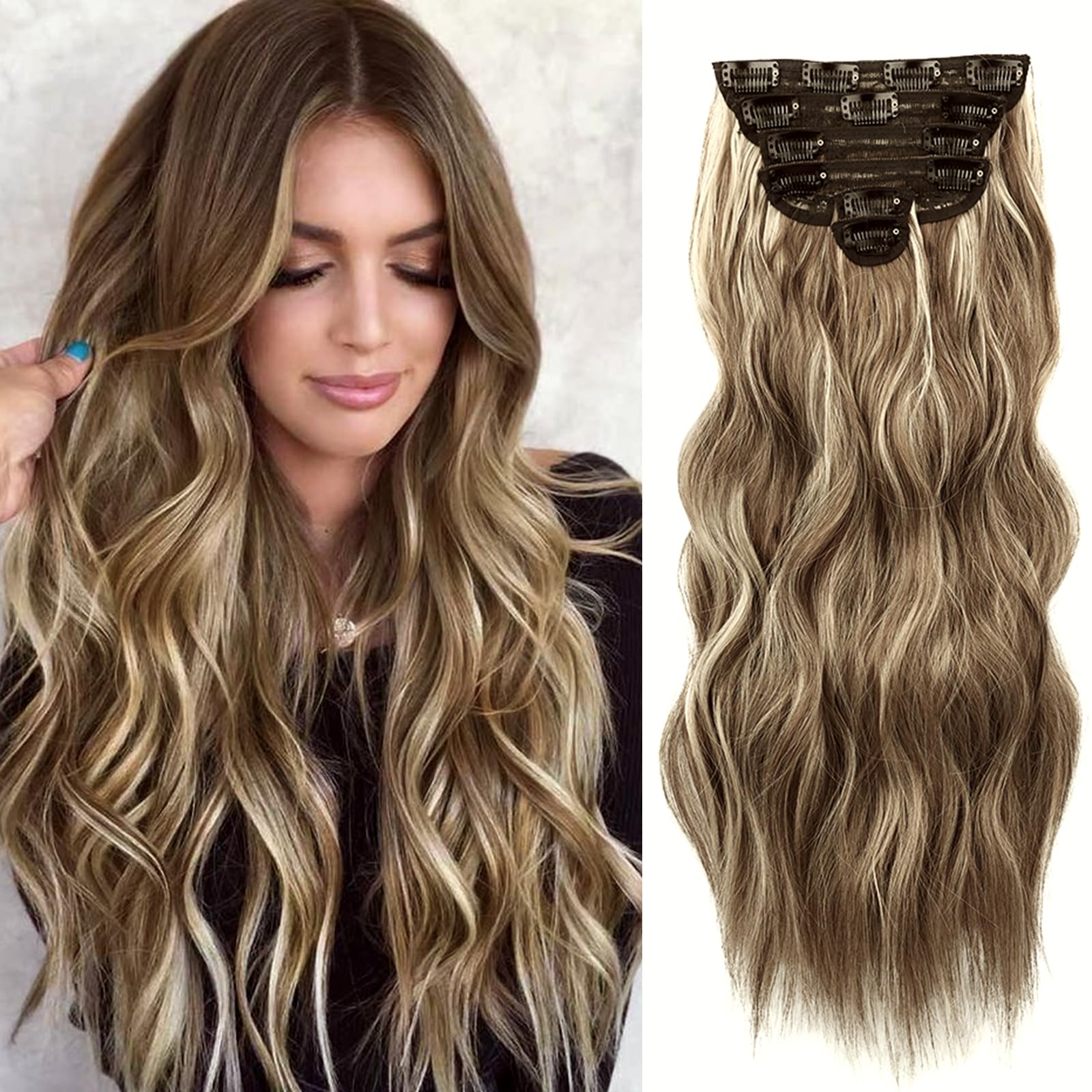 NAYOO Clip in Hair Extensions for Women 20 Inch Long Wavy Curly Medium ...