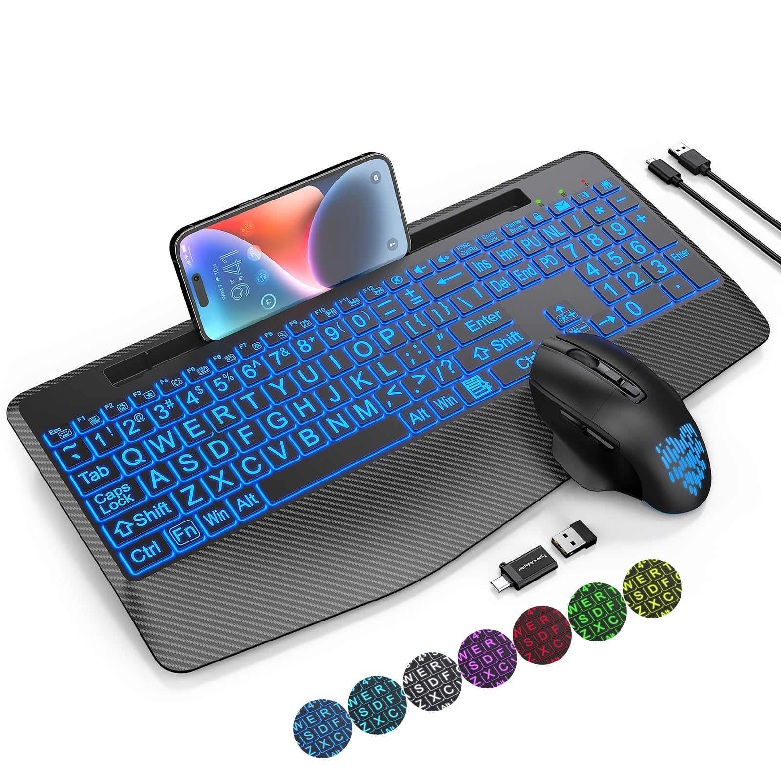 Wireless Keyboard and Mouse Backlits, Wrist Rest, Jiggler Mouse ...