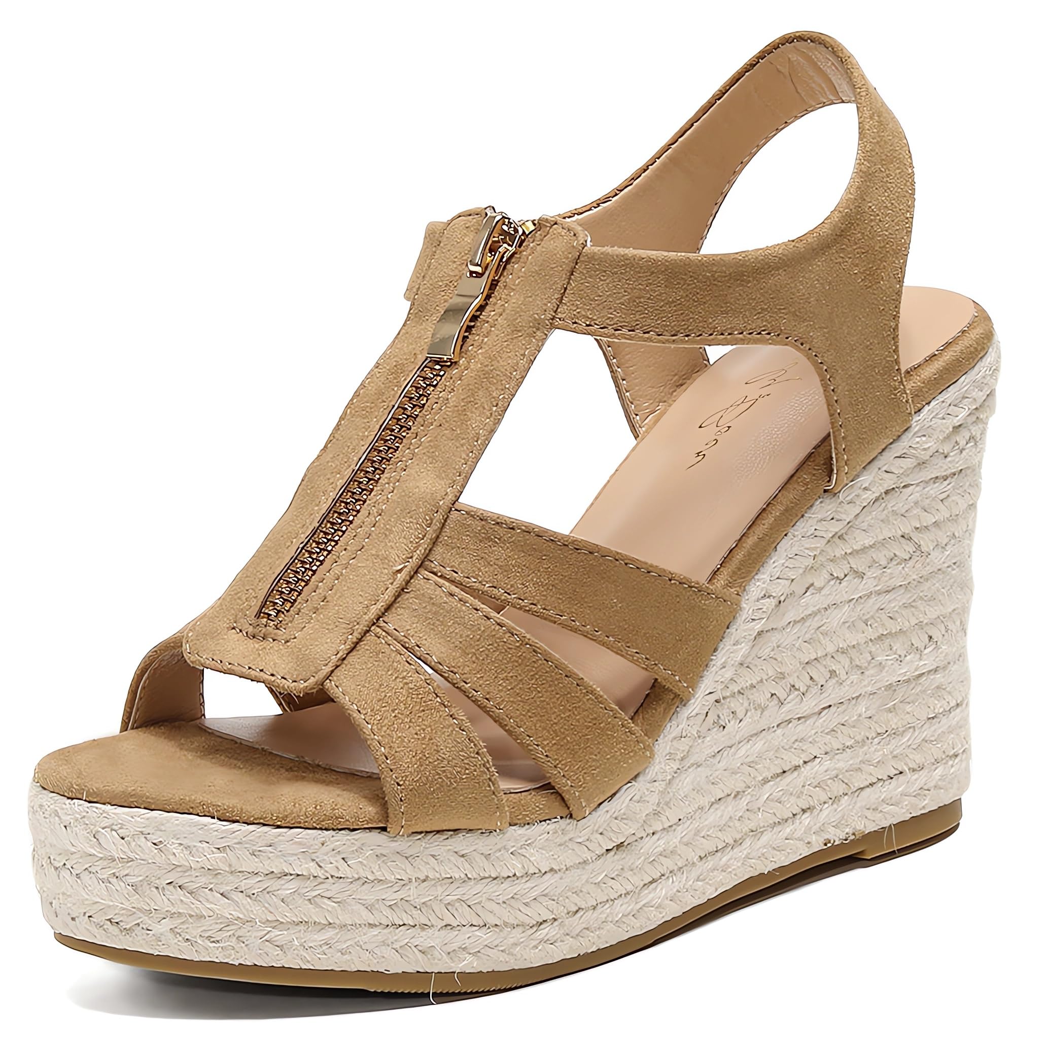 ZodyBoer Womens Front Zipper Espadrille Wedge Sandals Dressy, High Heel ...
