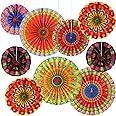 Amazon.com: Outus 9 PCS Mexican Fiesta Hanging Paper Fans Decorations ...