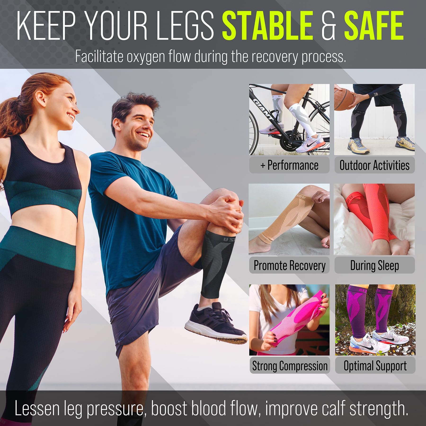 BLITZU Calf Compression Sleeves For Men And Women. Footless Compression ...