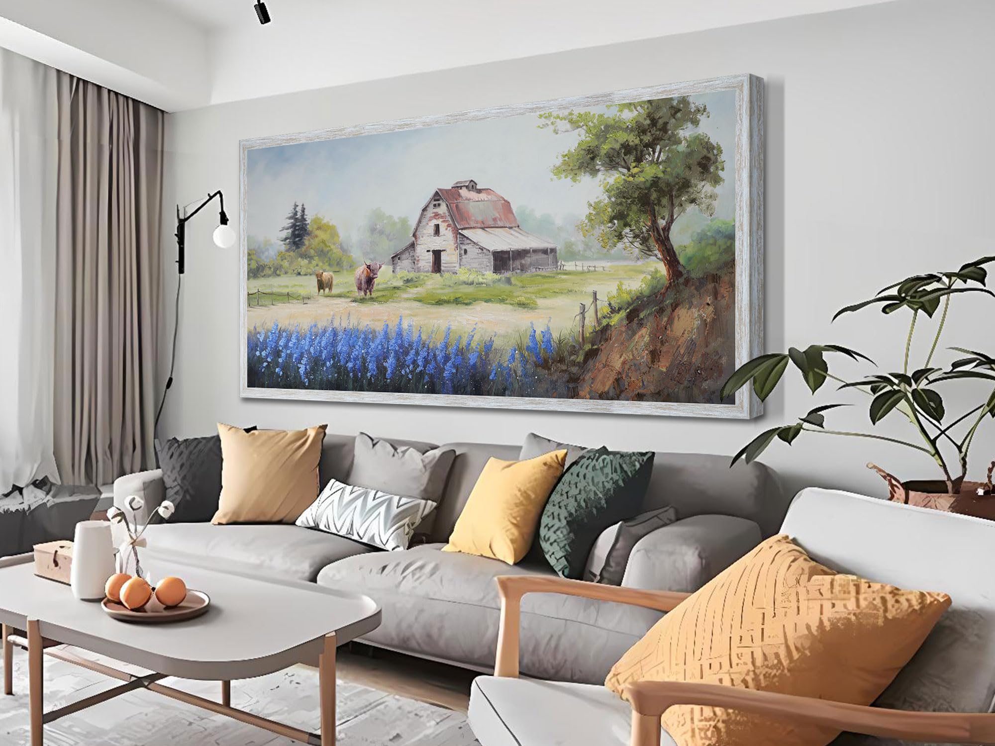 Arjun Farmhouse Canvas Wall Art Farm Highland Cow Landscape Picture ...