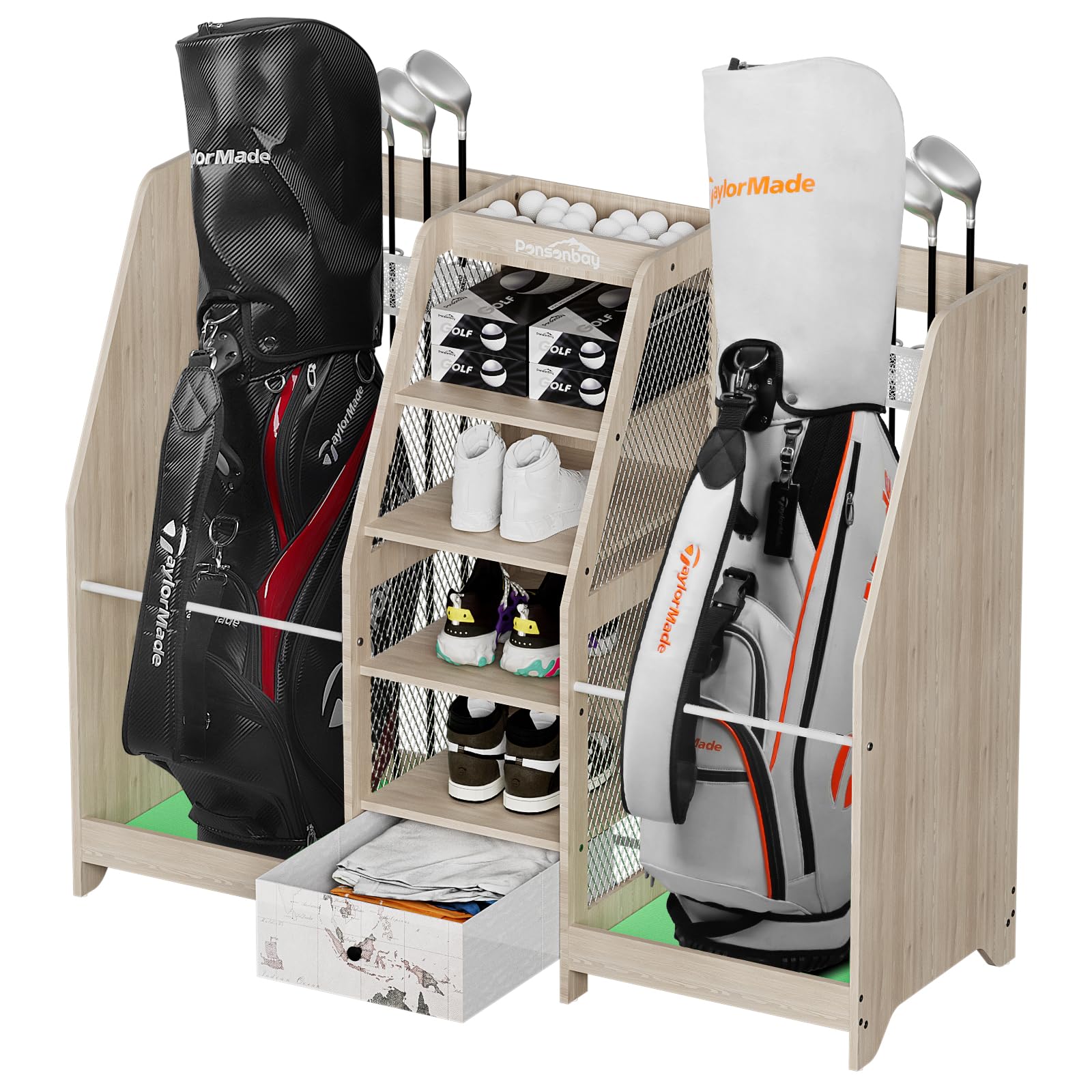 Ponsonbay Golf Bag Storage Organizer for Garage, Premium Wooden 2 Golf ...