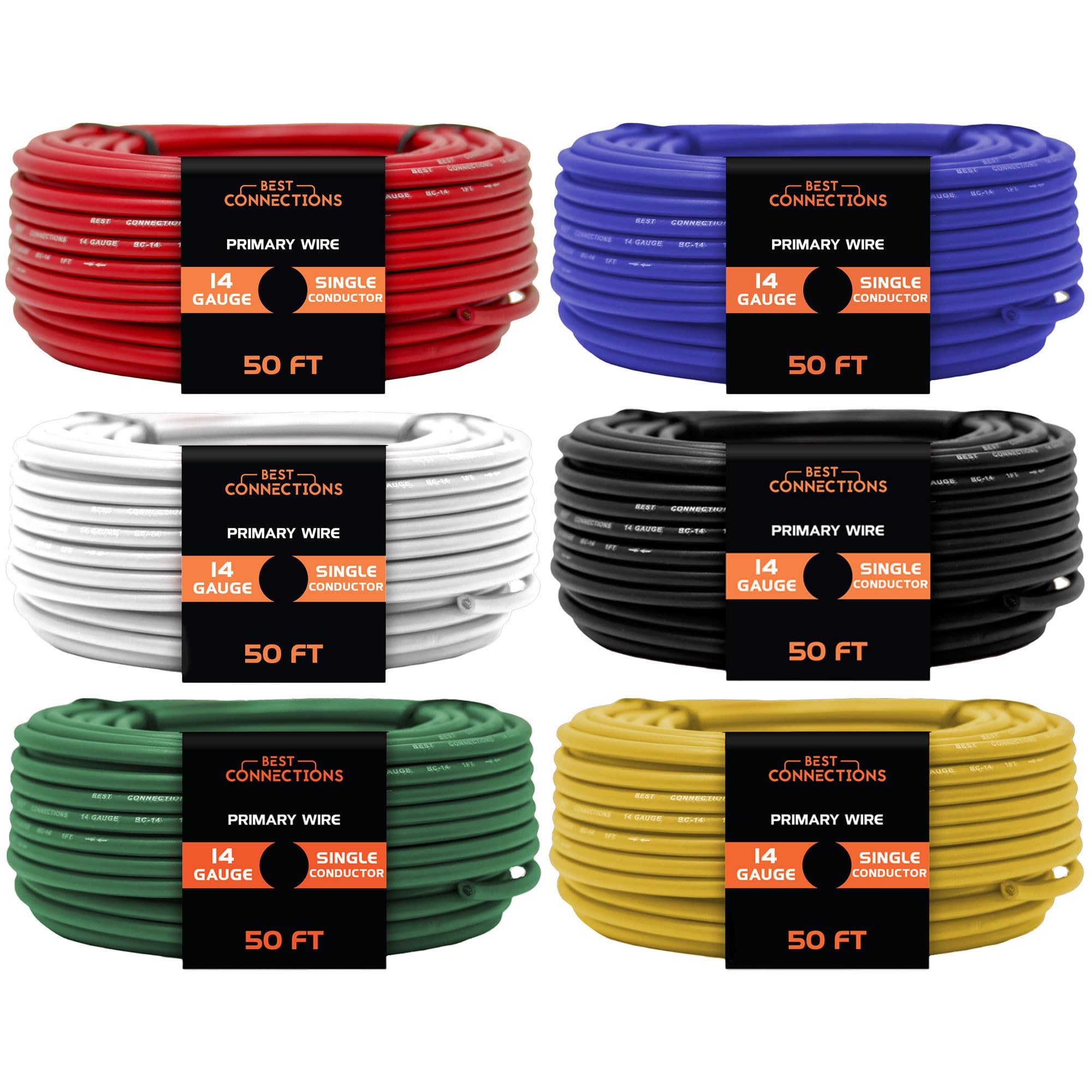 BEST CONNECTIONS 14 Gauge Automotive Primary Wire (50ft Each – 6 Color ...