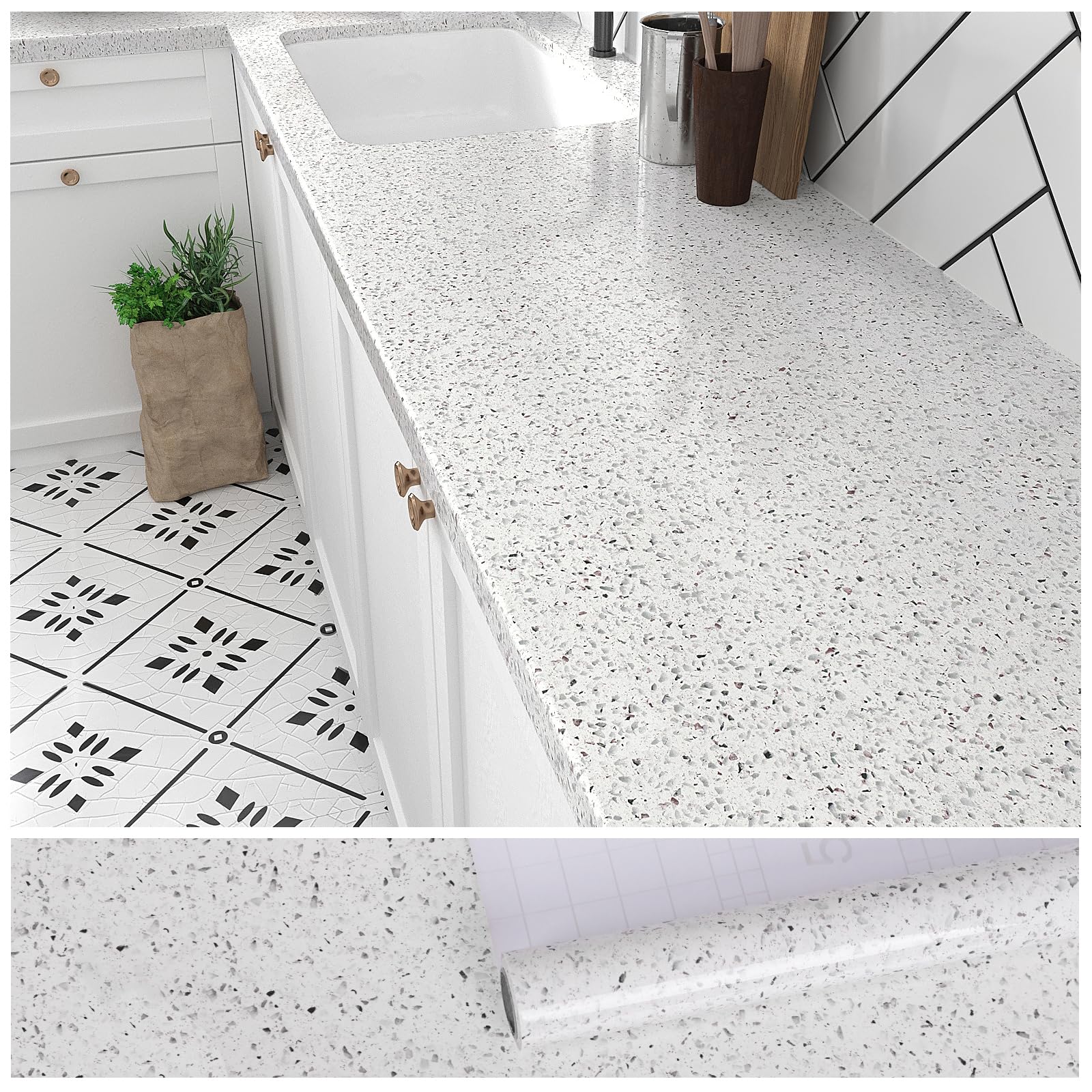 VEELIKE Wide White Granite Contact Paper For Countertops Peel And Stick VEELIKE Wide White Granite Contact Paper For Countertops Peel And Stick