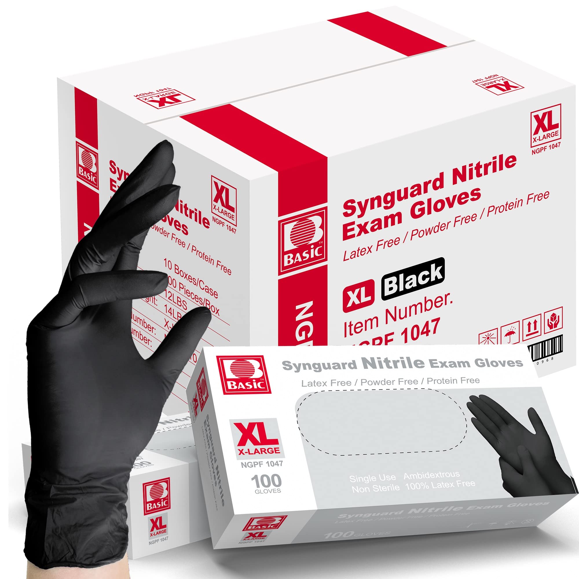 Basic Medical Black Nitrile Exam Gloves - 5 Mil - Latex-Free & Powder ...
