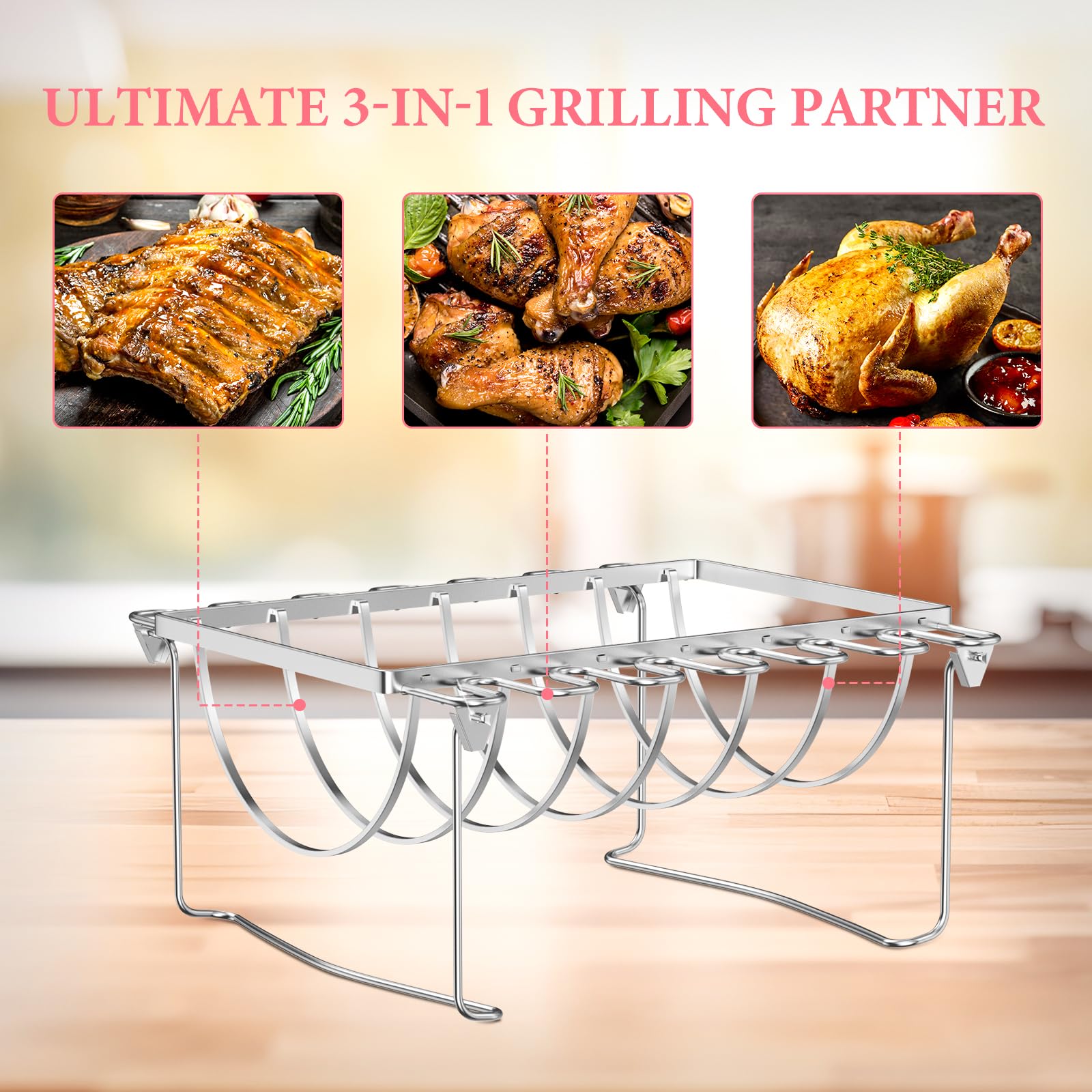 Mua BMMXBI Foldable 3-in-1 Chicken Leg Rib Rack for Grill, Oven, Holds ...