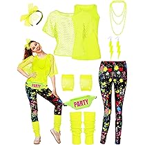 Disfraz Choni Mujer Disfraz Retro De Neón Para Mujer, Conjunto De Guant ...