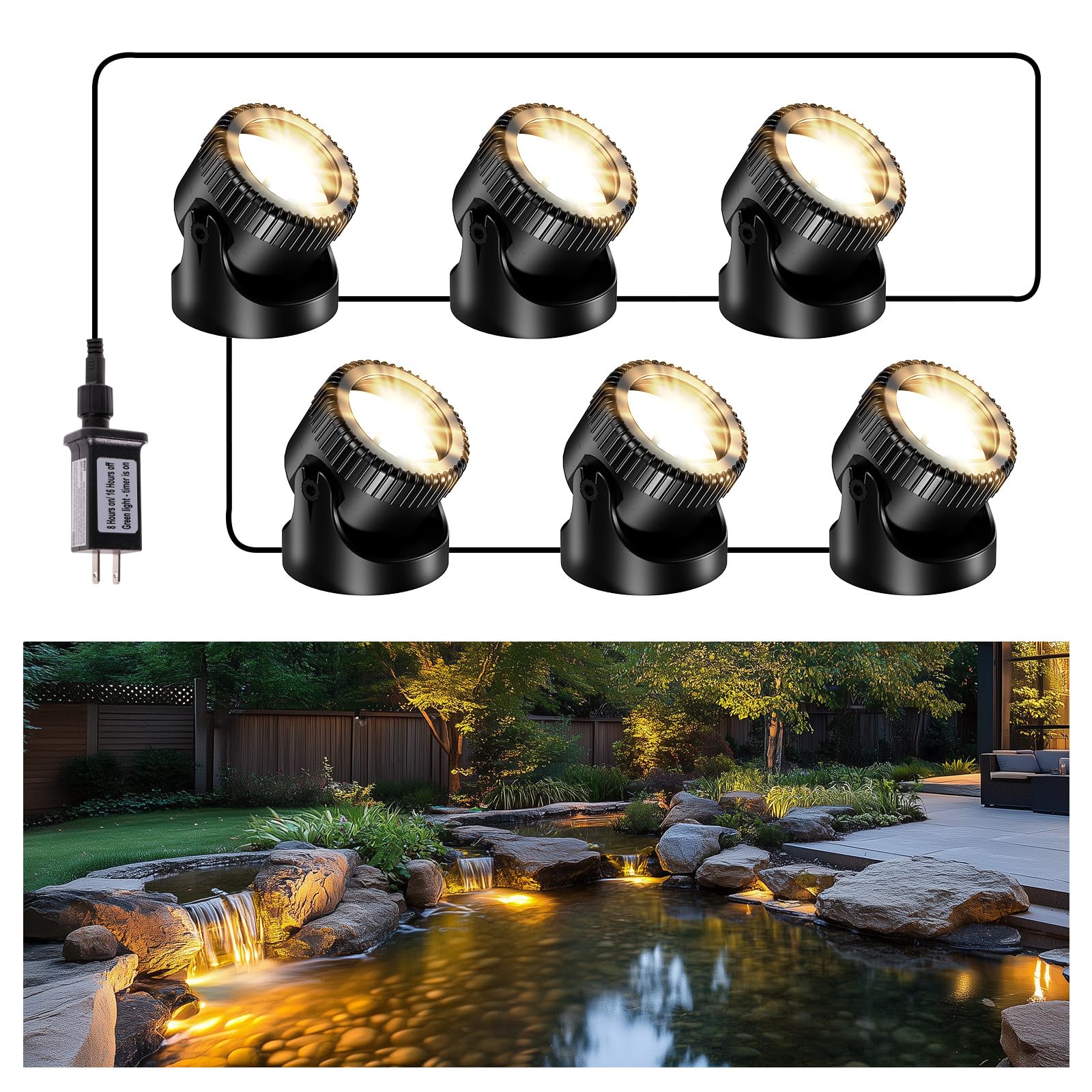 POPOSOAP Pond Lights, 6-in-1 Warm White Underwater Pond Lights, IP68 ...