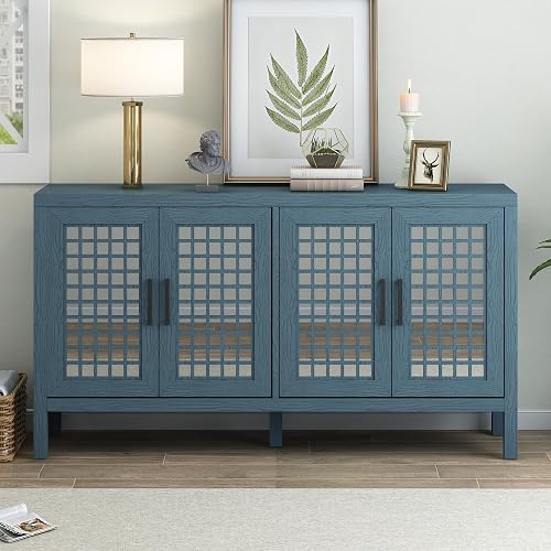 LUMISOL Mirrored Sideboard Buffet Cabinet with 4 Doors Farmhouse ...