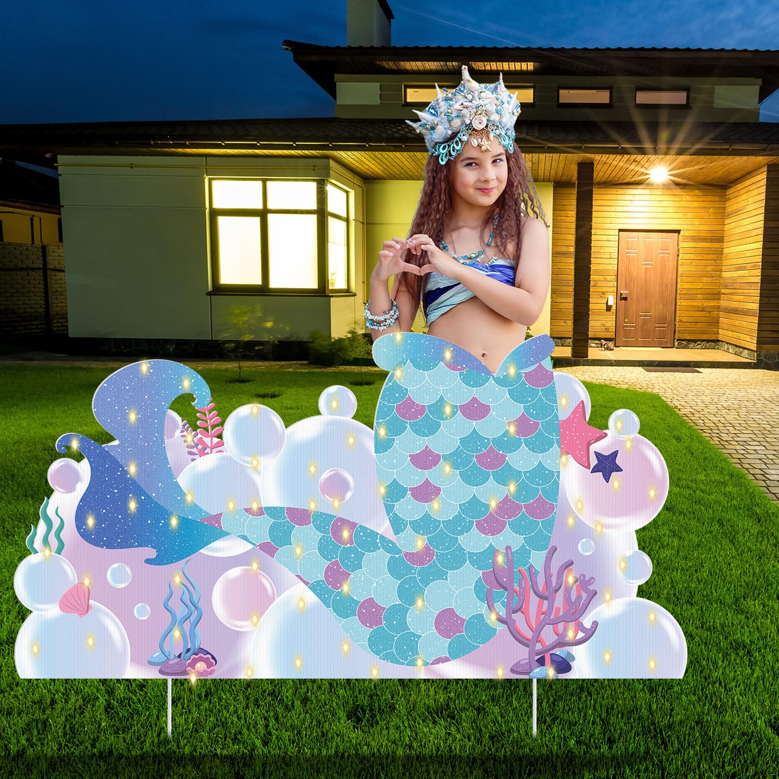Lineshading Mermaid Party Decoration Mermaid Tail LED Yard Sign Ocean ...