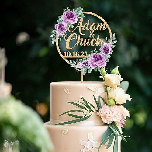 Purple Themed Wedding Cake Topper, Lavender Flower Cake Topper, Custom ...