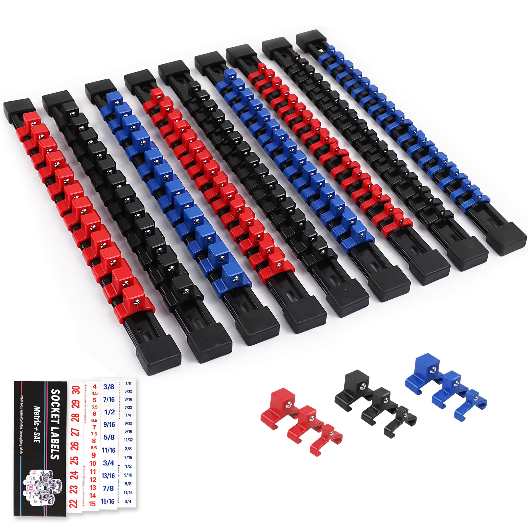 SWANLAKE Organizer Socket Holder, 9PCS 1/4-Inch x 48 Clips, 3/8-Inch x ...