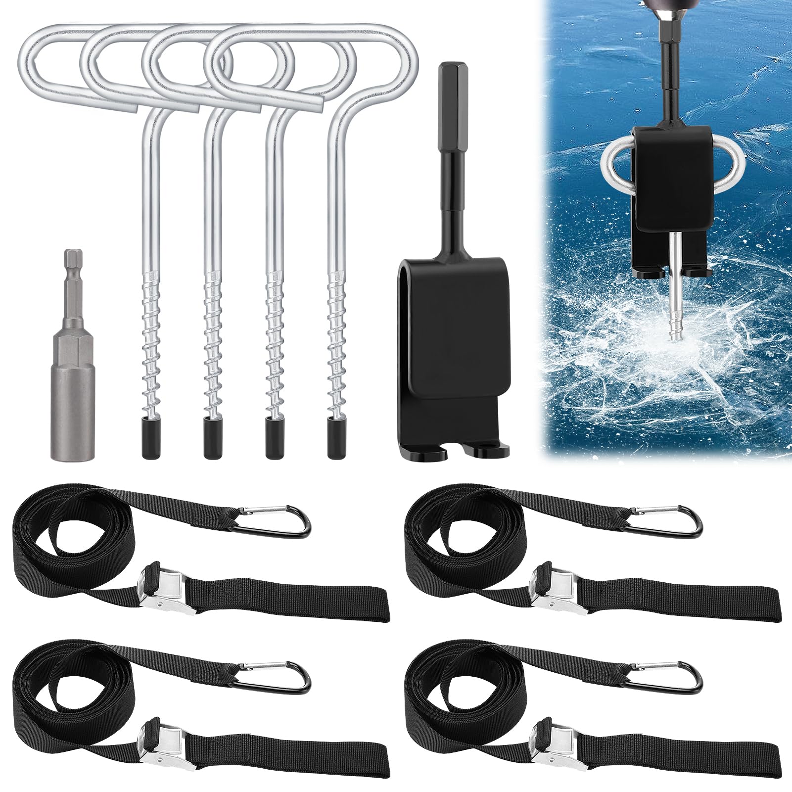 Universal Ice Anchor Tool- Ice Anchor Drill Adapter Kit, 4 Ice Fishing ...