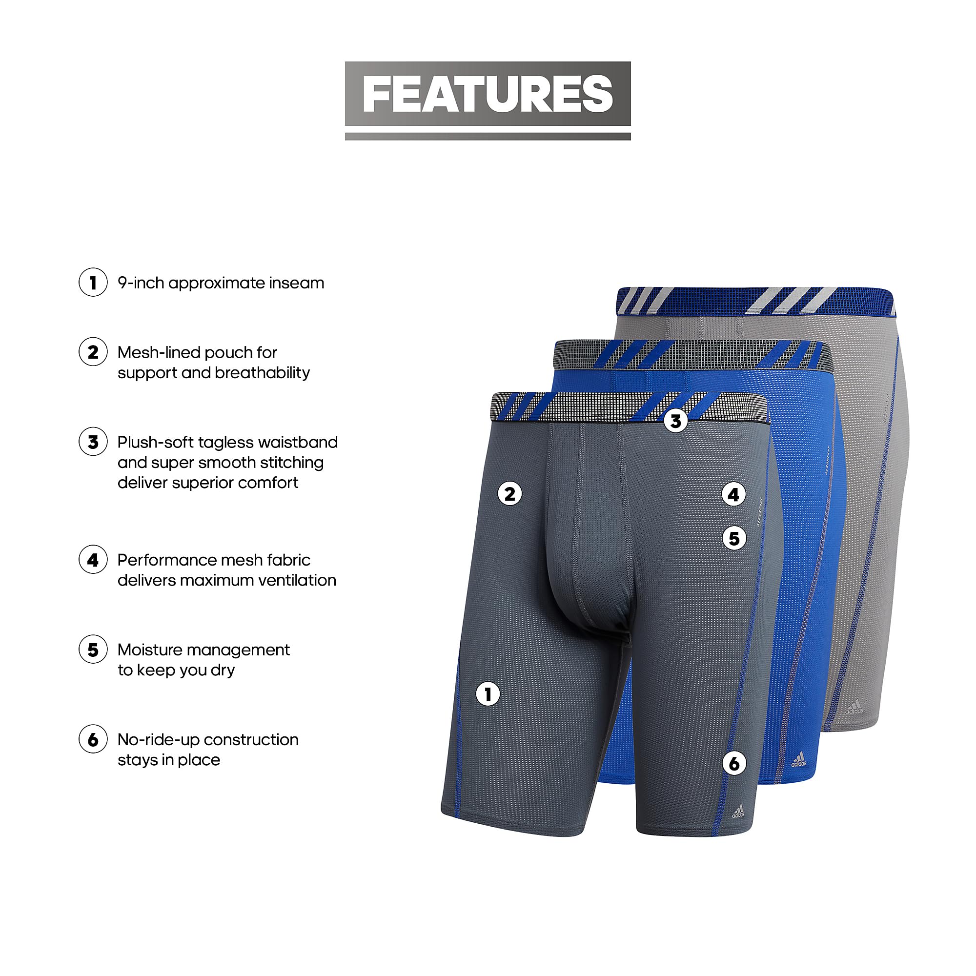 Mua adidas Men's Performance Mesh Long Boxer Brief Underwear (3-Pack ...