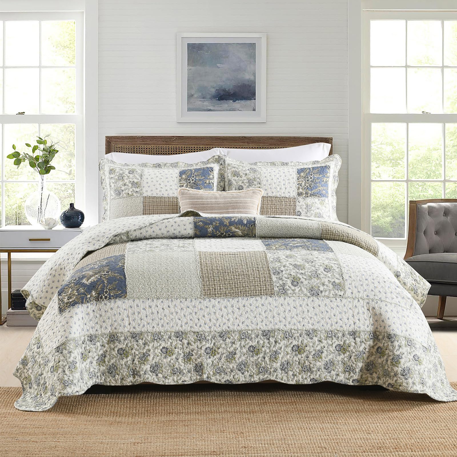 Yvooxny Quilt Set King Size Reversible Country Farmhouse Floral Real ...