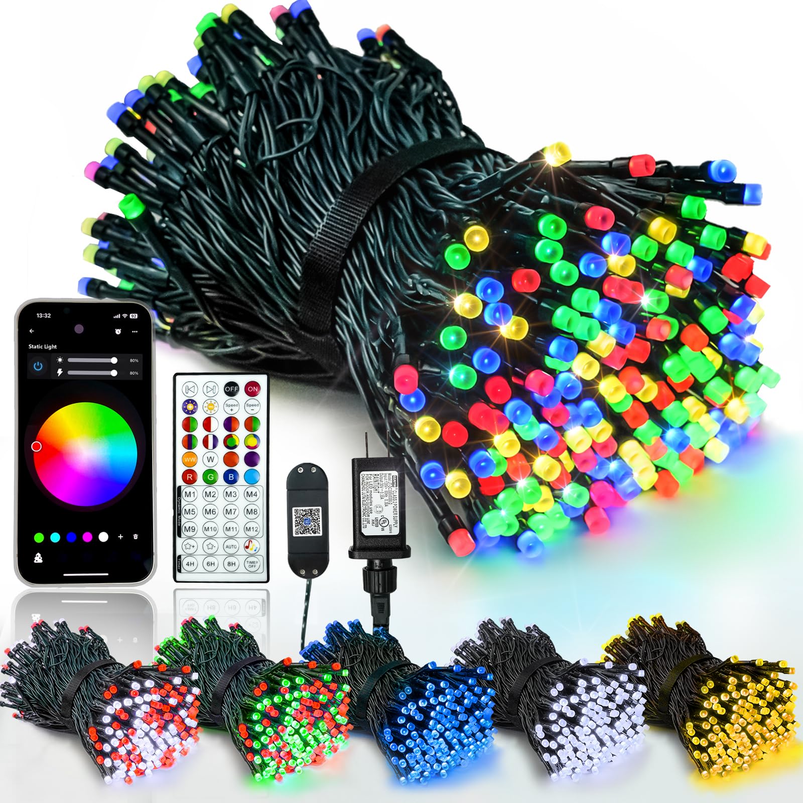 Smart Color Changing Christmas Lights with Remote & APP, 113FT 300LED ...