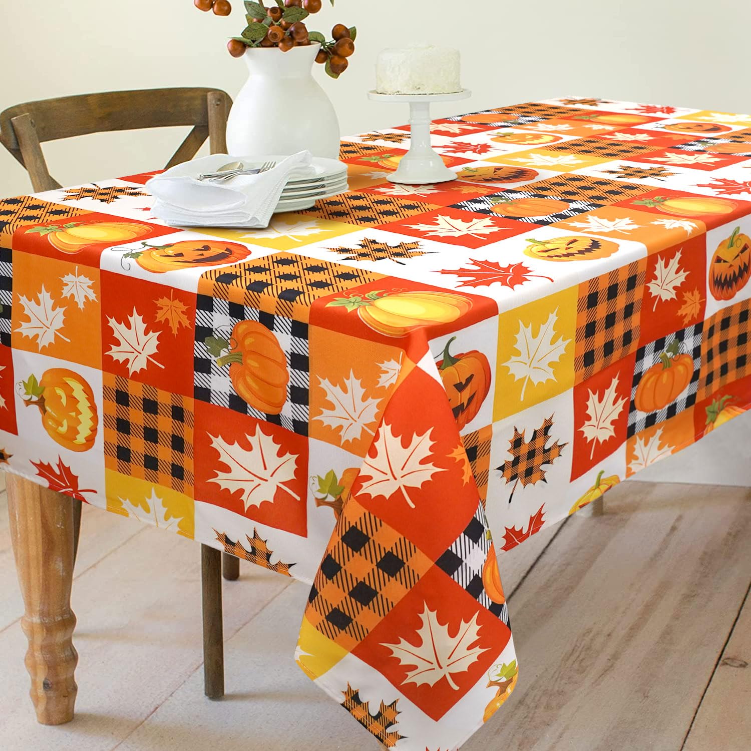 Roszwtit Fall Halloween Tablecloth, Autumn Maple Leaves Pumpkin Table ...