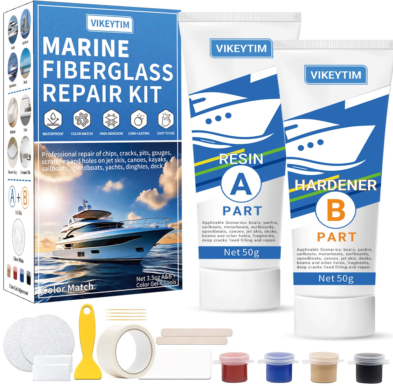 VIKEYTIM Marine Fiberglass Repair Kit (Color Match), 3.5oz/100g Gel ...