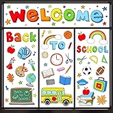 Amazon.com: Whaline 9 Sheet Back to School Window Clings Colorful ...
