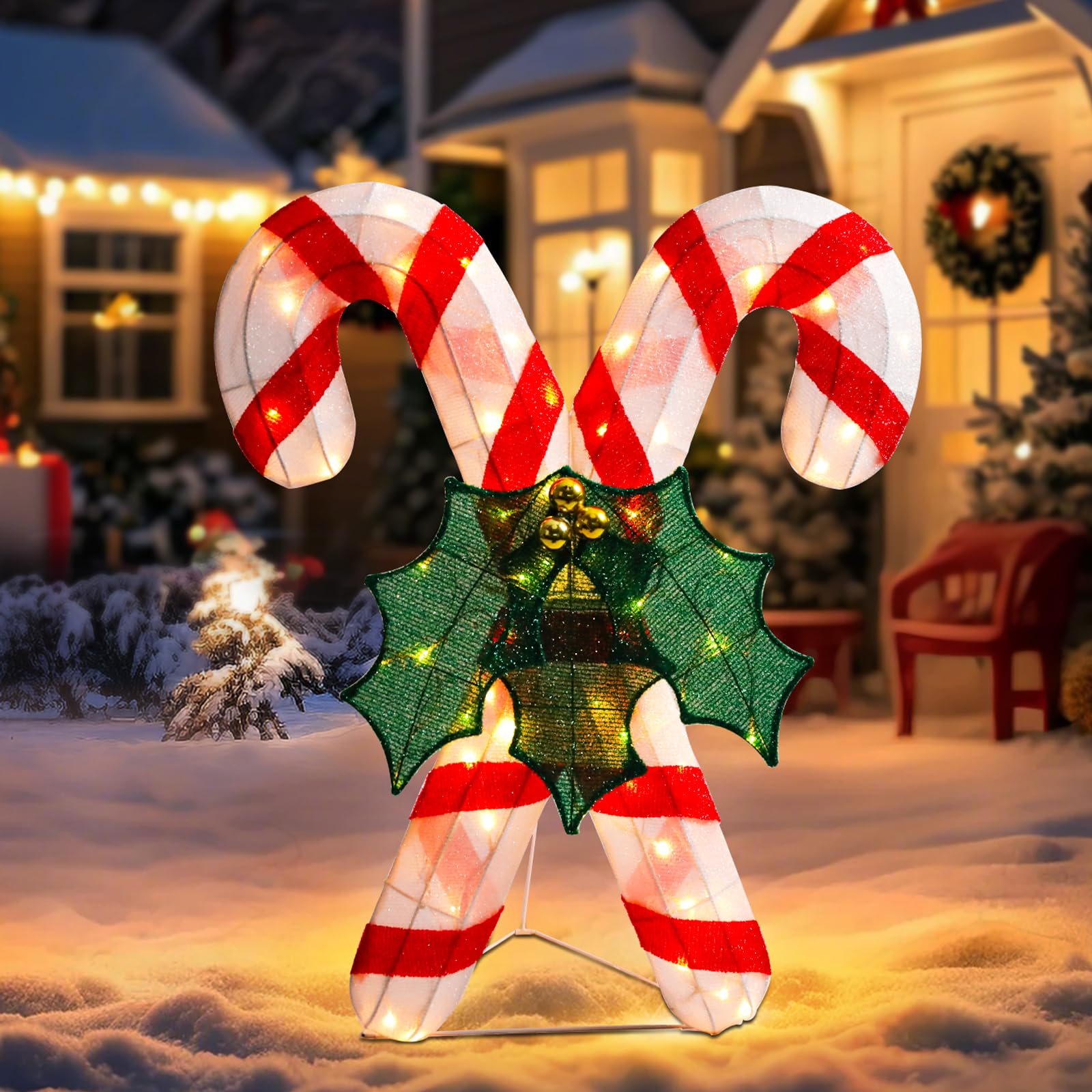 Lighted Christmas Candy Cane Outdoor Pre-lit 3D Crossed Candy Cane ...