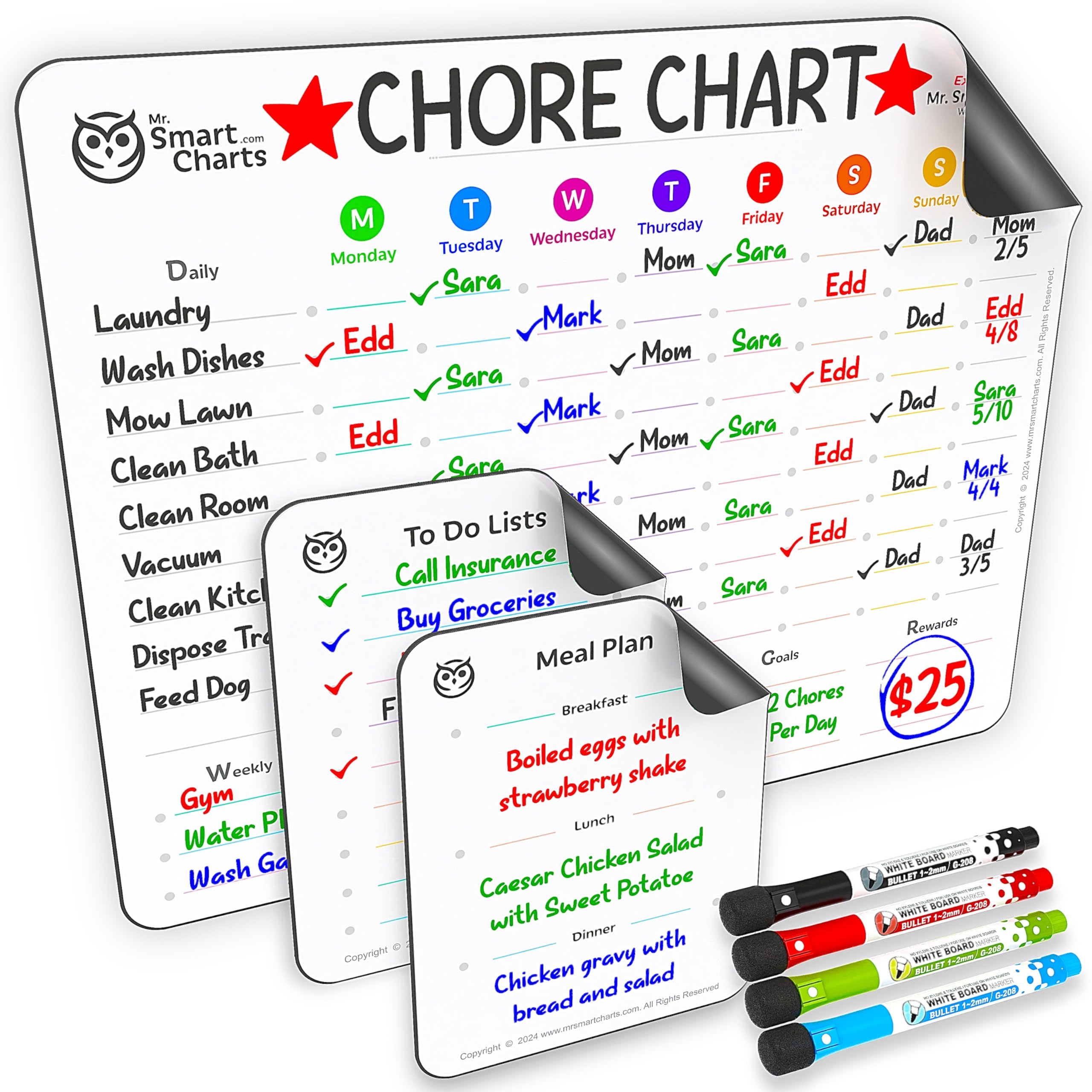 Magnetic Chore Chart Dry Erase Whiteboard Set - Chore Chart for Kids Multiple Kids, Teens ...