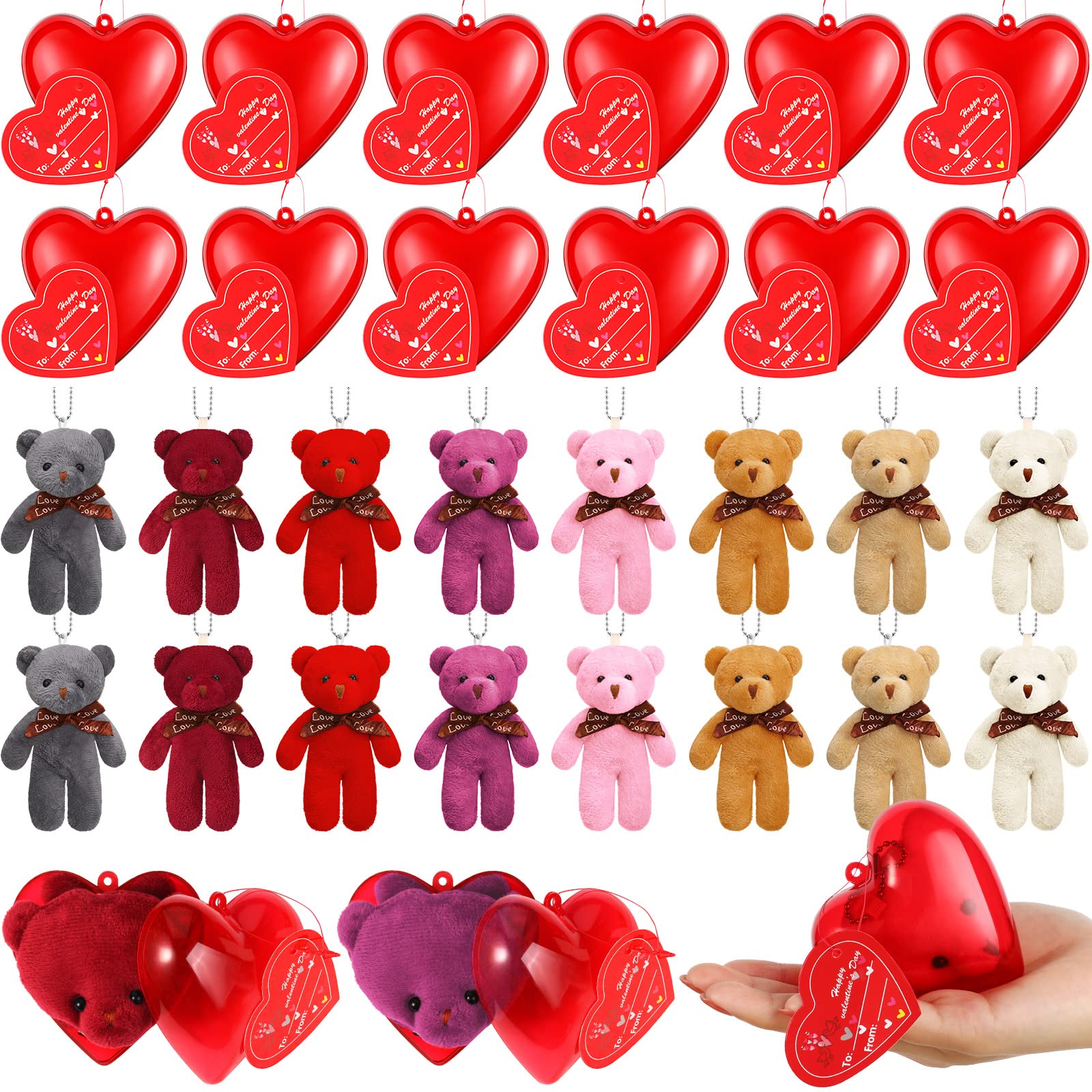 Civaner 48 Pcs Valentine Mini Bear Stuffed Plush Animal Keychain ...