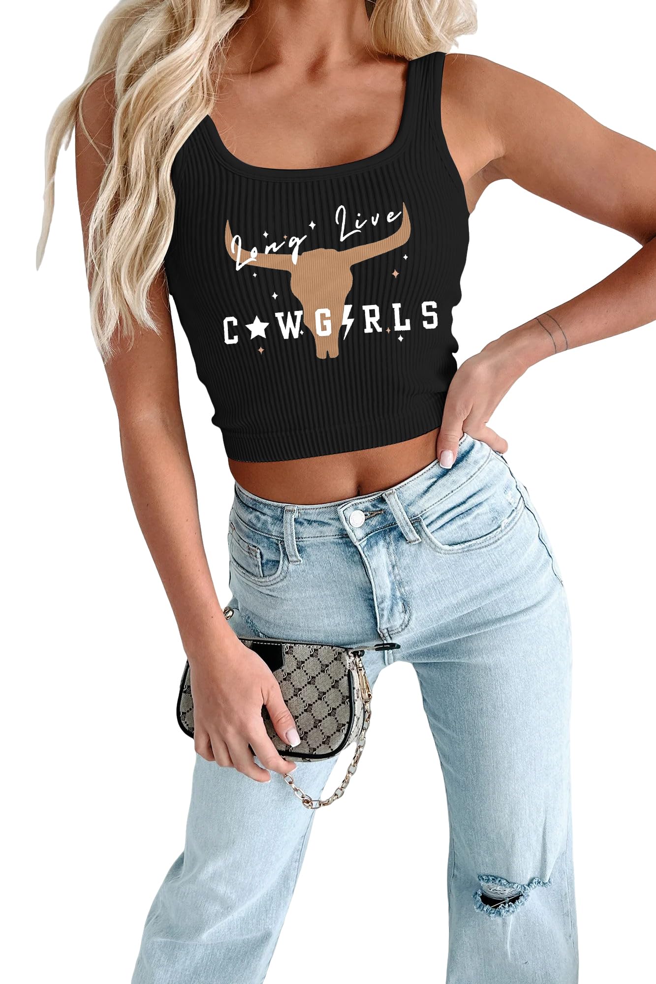 Cowgirl Crop Top Women Country Concert Tops Western Cowboy Tank Tops ...