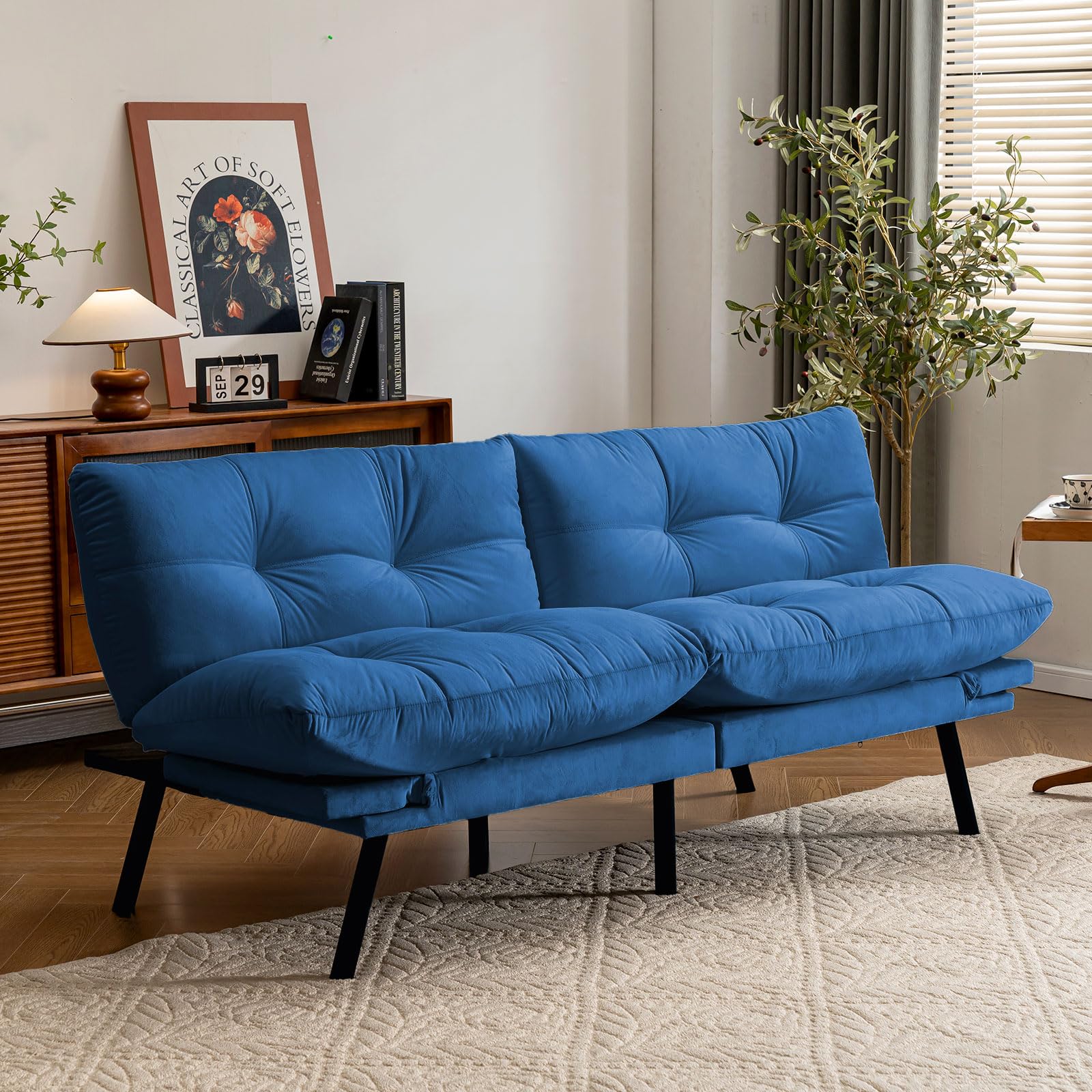 Mixcous Velvet Convertible Futon Sofa Bed, 71" Cozy Loveseat Sleeper ...