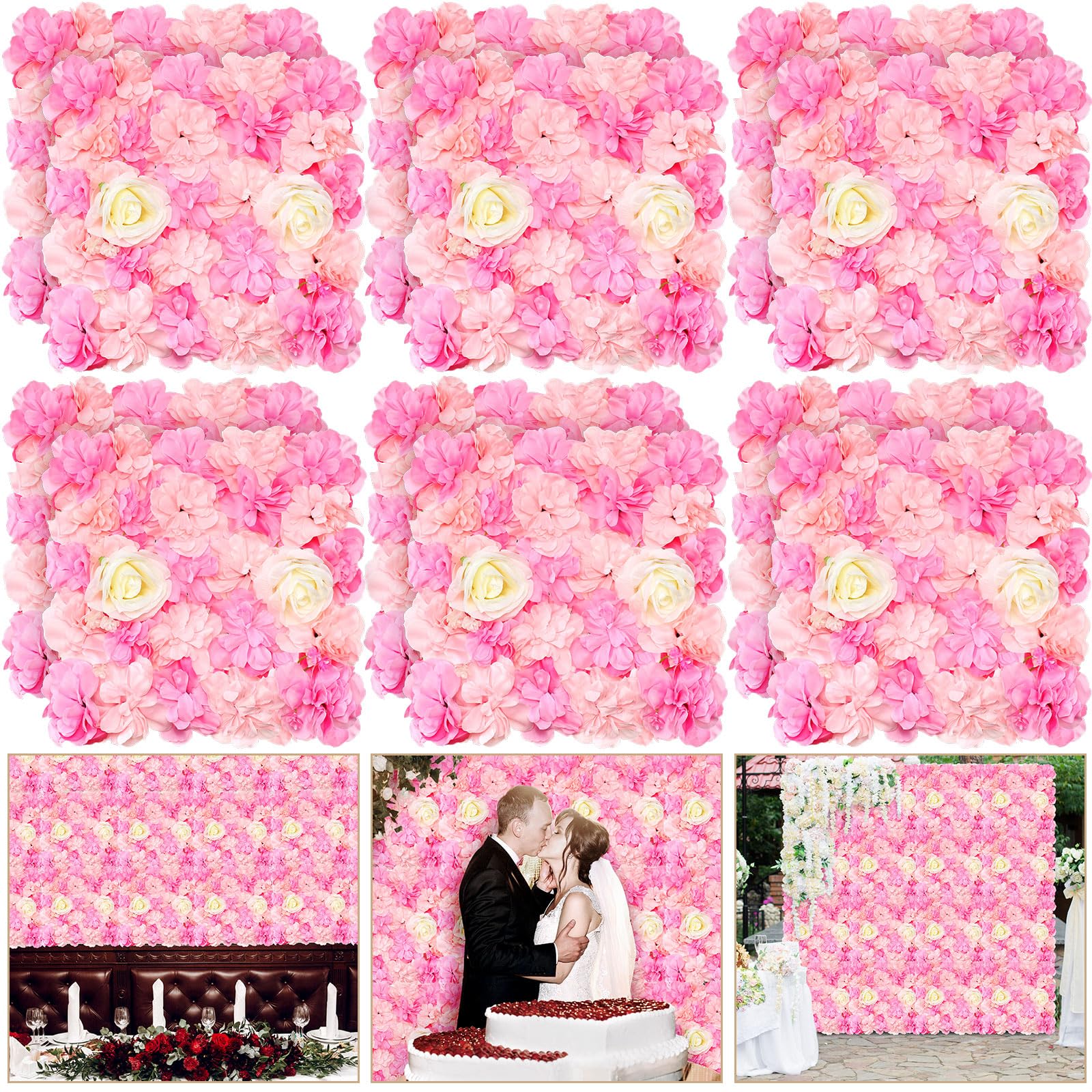 Tigeen 24 Pcs Flower Wall Panels 15 x 15 Inch 3D Silk Rose Floral Wall ...