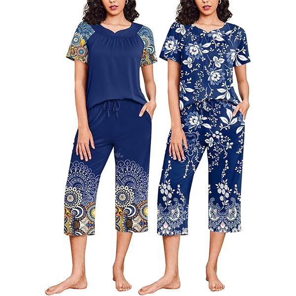 Short Sleeve Capri Pajamas ANLIQI Women's Pajama Sets Modal Short ...