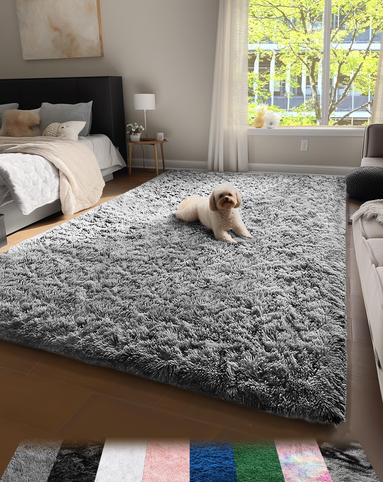 Ophanie Upgrade 4x6 Rugs for Bedroom, Grey, Fluffy Shaggy Soft Area Rug ...