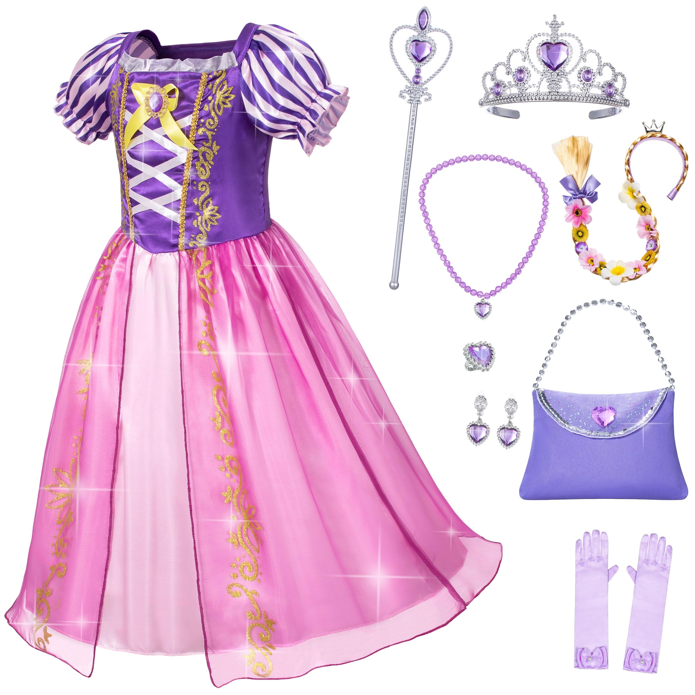 Topney Princess Rapunzel Costume for Little Girls Dress Up - with ...