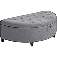 Amazon.com: HOMCOM Half Moon Storage Ottoman, Upholstered Button Tufted ...