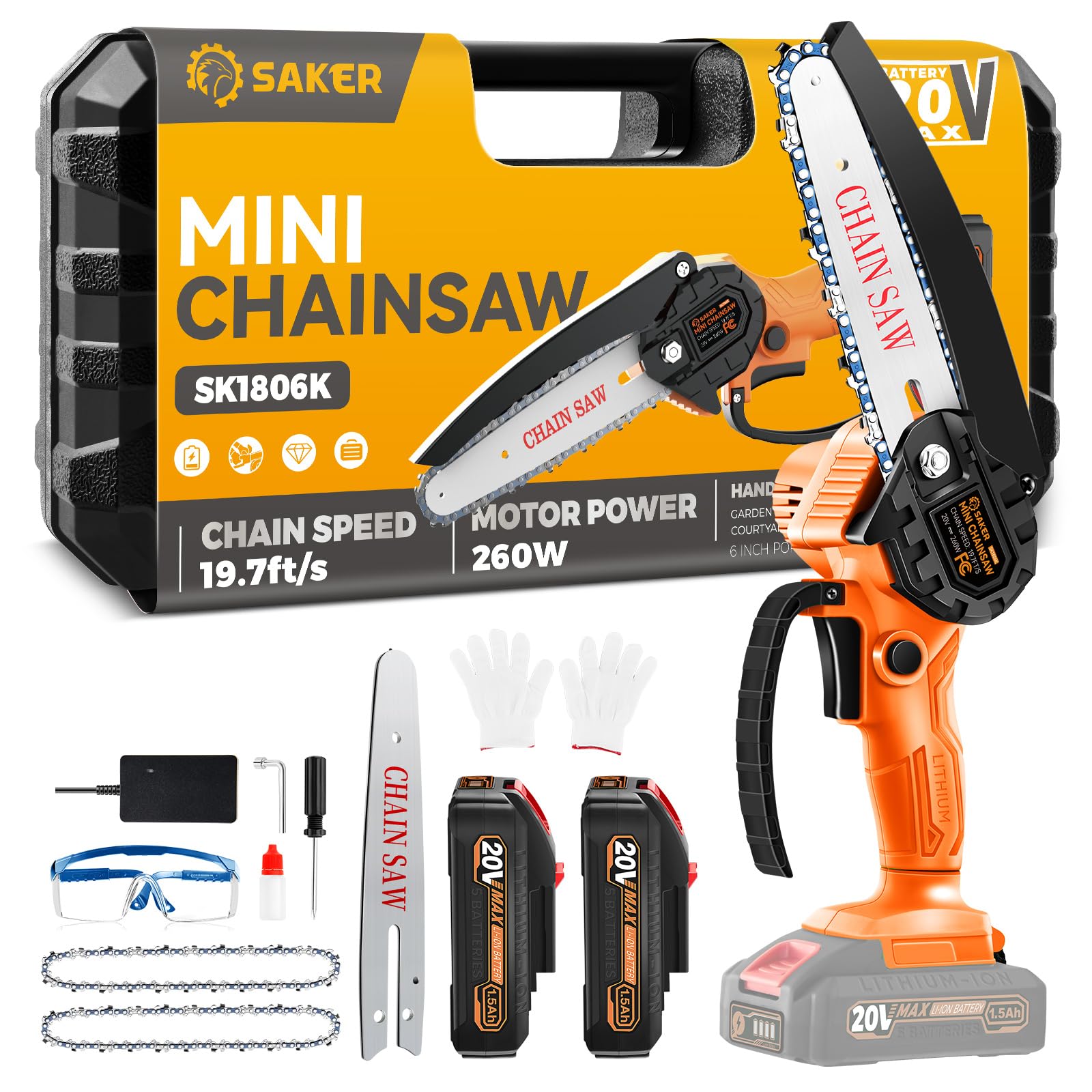 Saker Mini Chainsaw|6 Inch Chainsaws[2025 Upgraded]|Mini Cordless ...