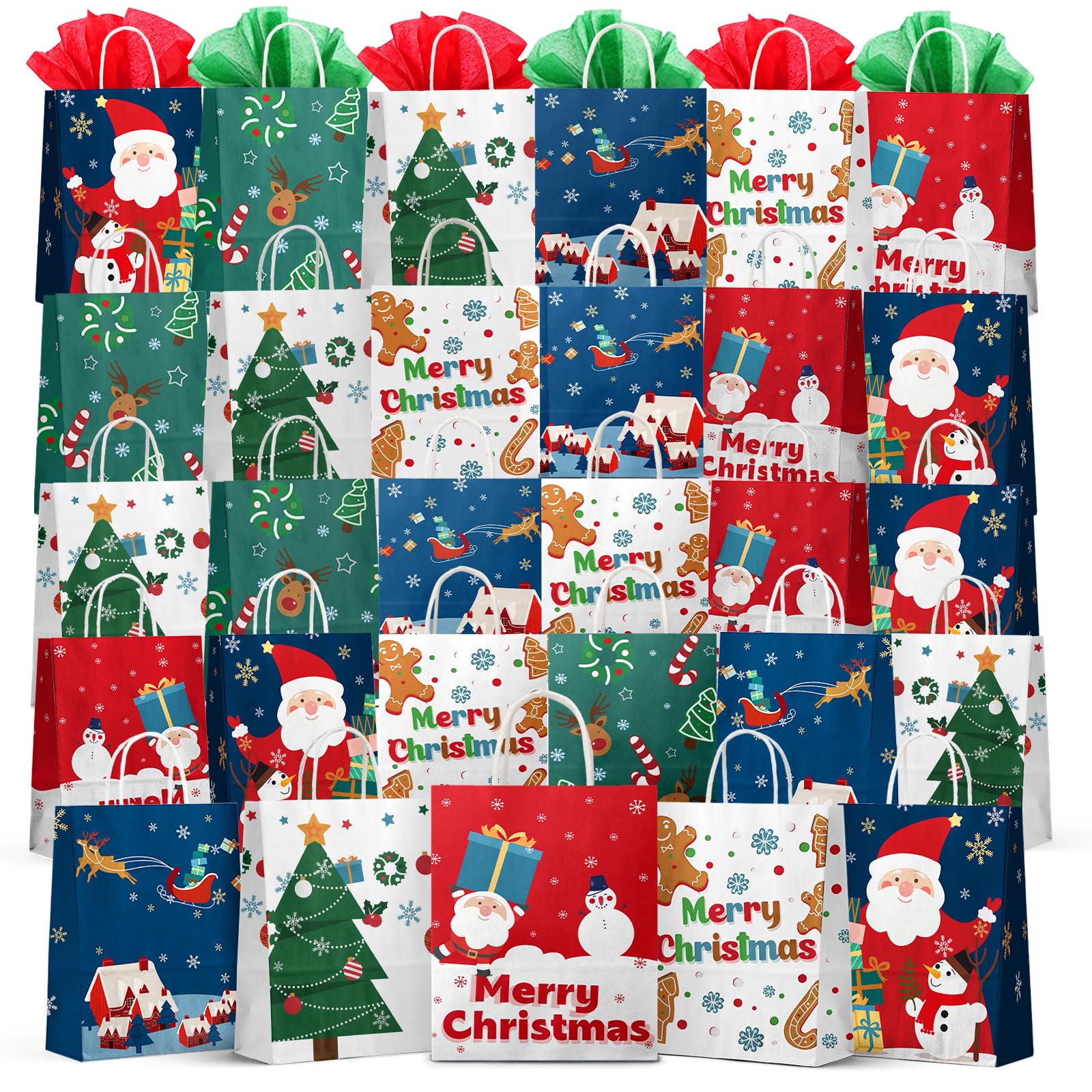 Kidtion Christmas Gift Bags 30 PCS, 7.5"x9"x3.5" Durable Christmas Bags ...